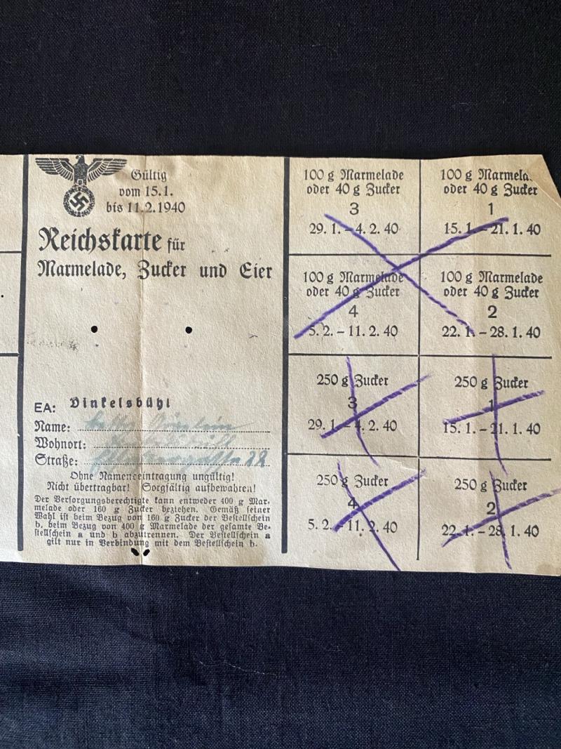 Chase Militaria | WW2 GERMAN JAM,SUGAR & EGGS CARD